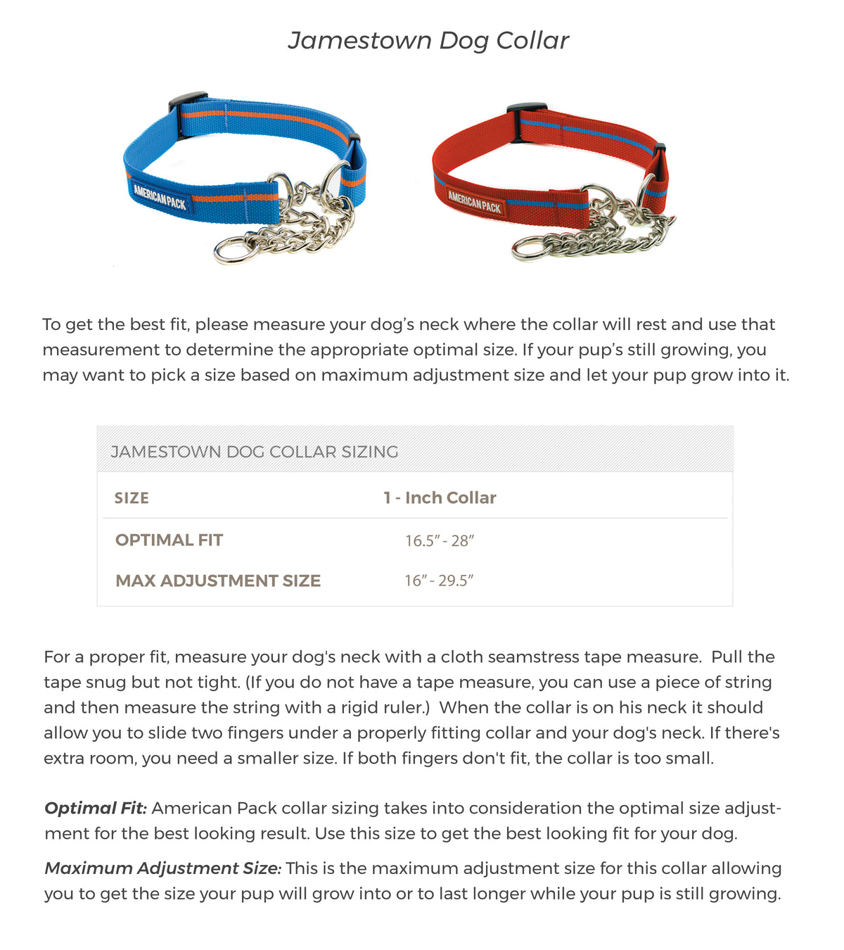 Size Charts - American Pack